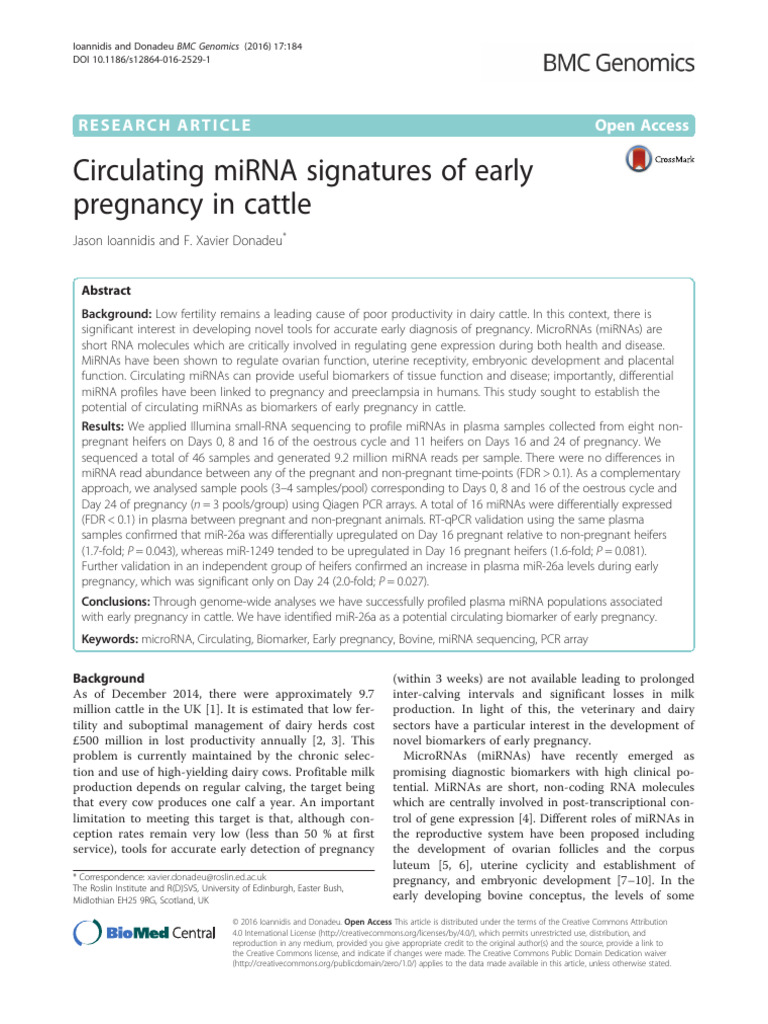 Circulating miRNA signatures of early pregnancy | PDF | Micro Rna ...