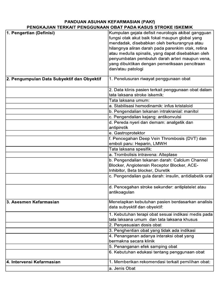 Stroke Iskemik Format Panduan Asuhan Kefarmasian Rev | PDF