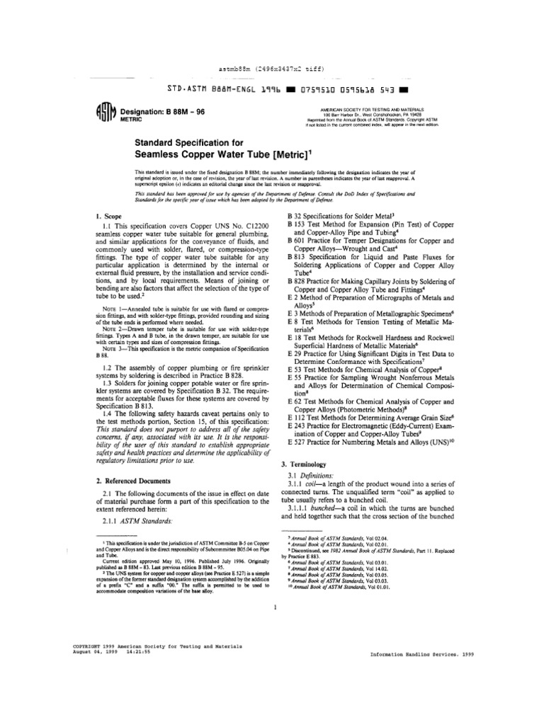 Astm B88M | PDF | Teaching Methods & Materials | Technology & Engineering