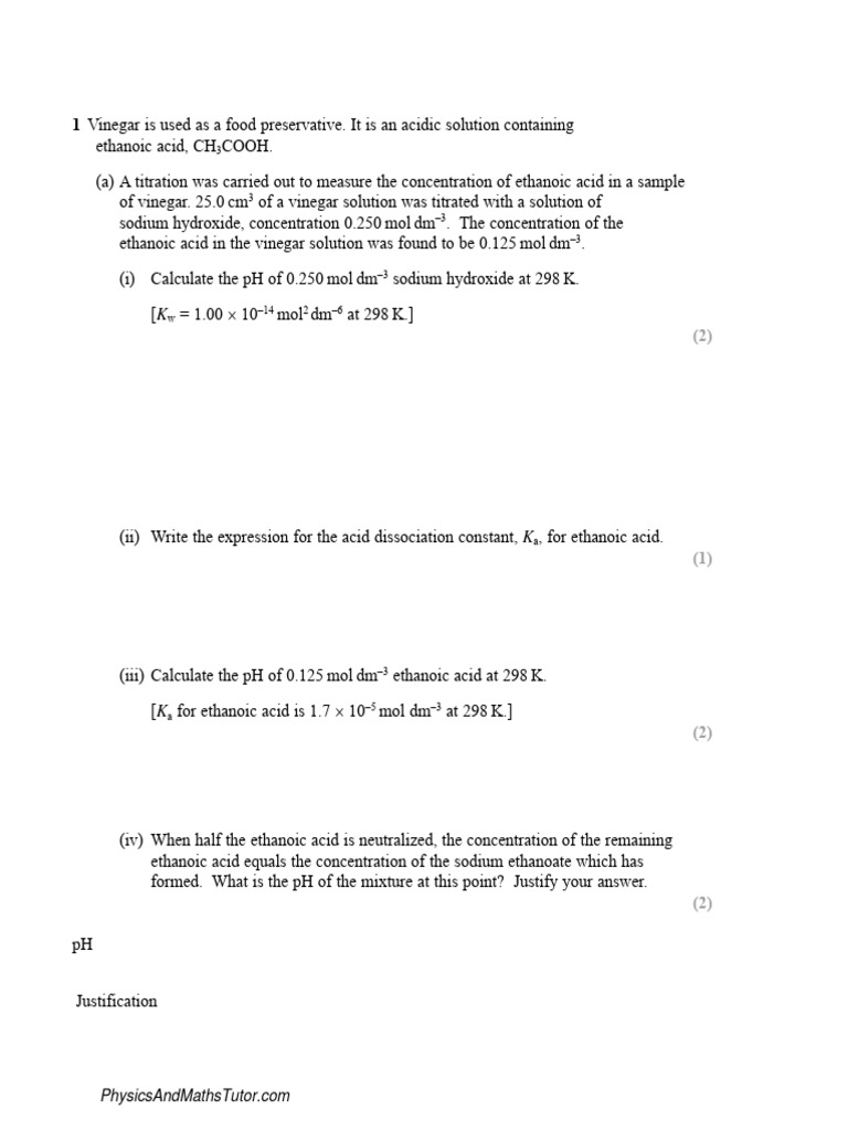 Strong & Weak Acids - PH, Pka, KW 2 QP | PDF | Ph | Acid