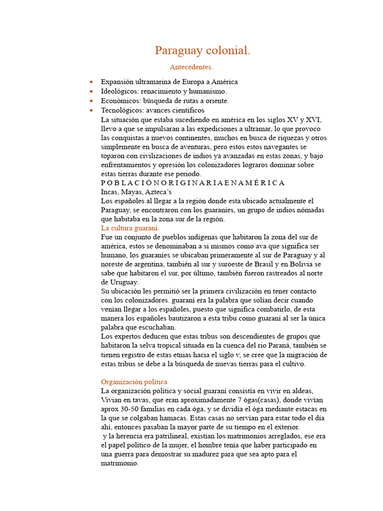 Paraguay Colonial: Cultura y Conquista Guaraní | PDF | Paraguay | Nueva ...