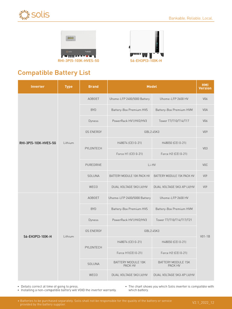 Solis +leaflet Battery+matching V2,1 2022 12 | PDF | Power (Physics ...