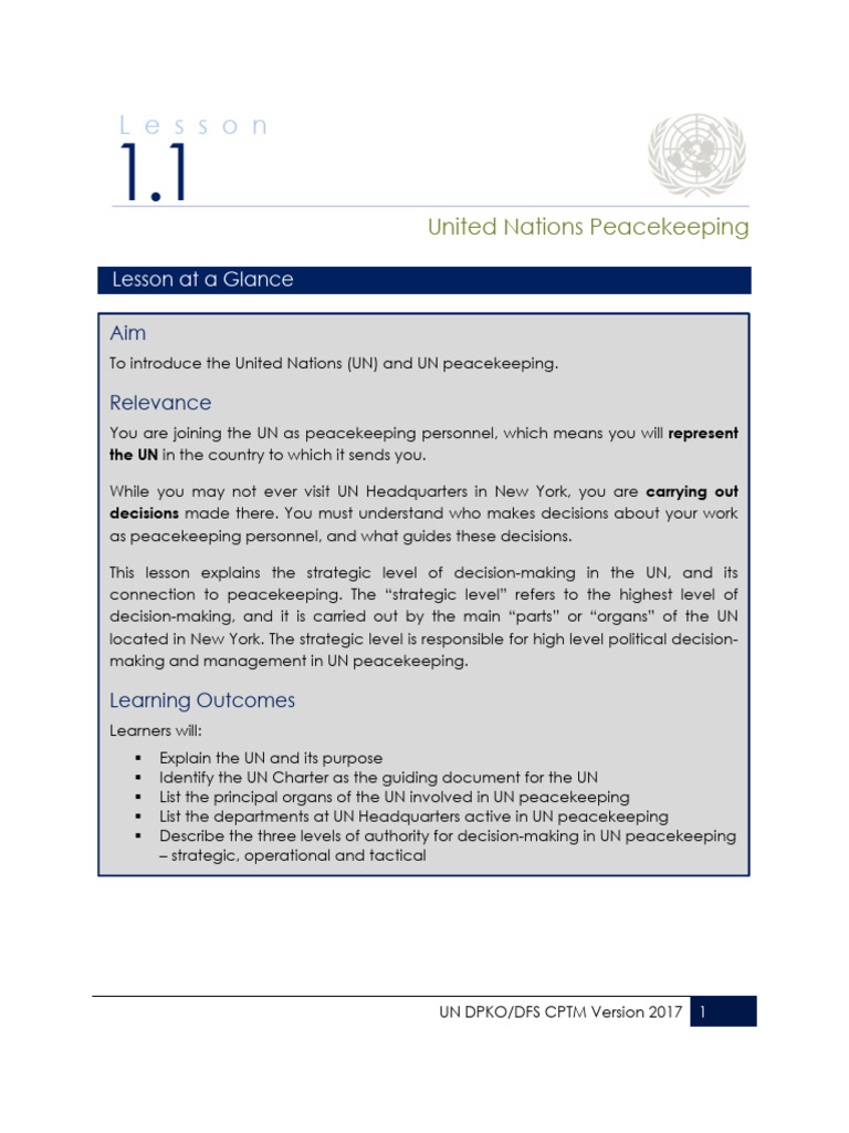 Introduction to UN Peacekeeping Roles | PDF | United Nations ...