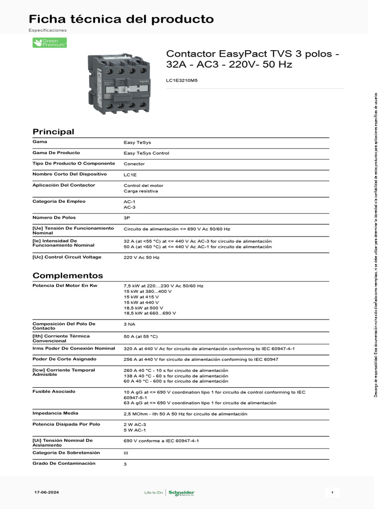 Schneider Electric - EasyPact-TVS-contactores - LC1E3210M5 | PDF ...