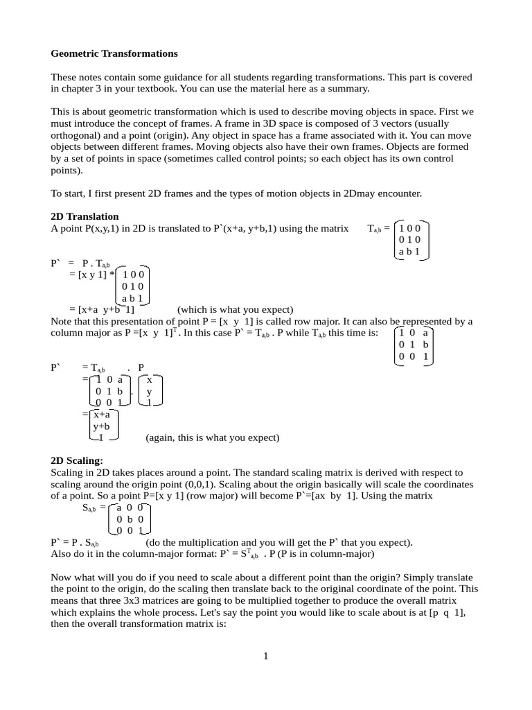 Part 3 - Transformation - Notes | PDF | Matrix (Mathematics ...
