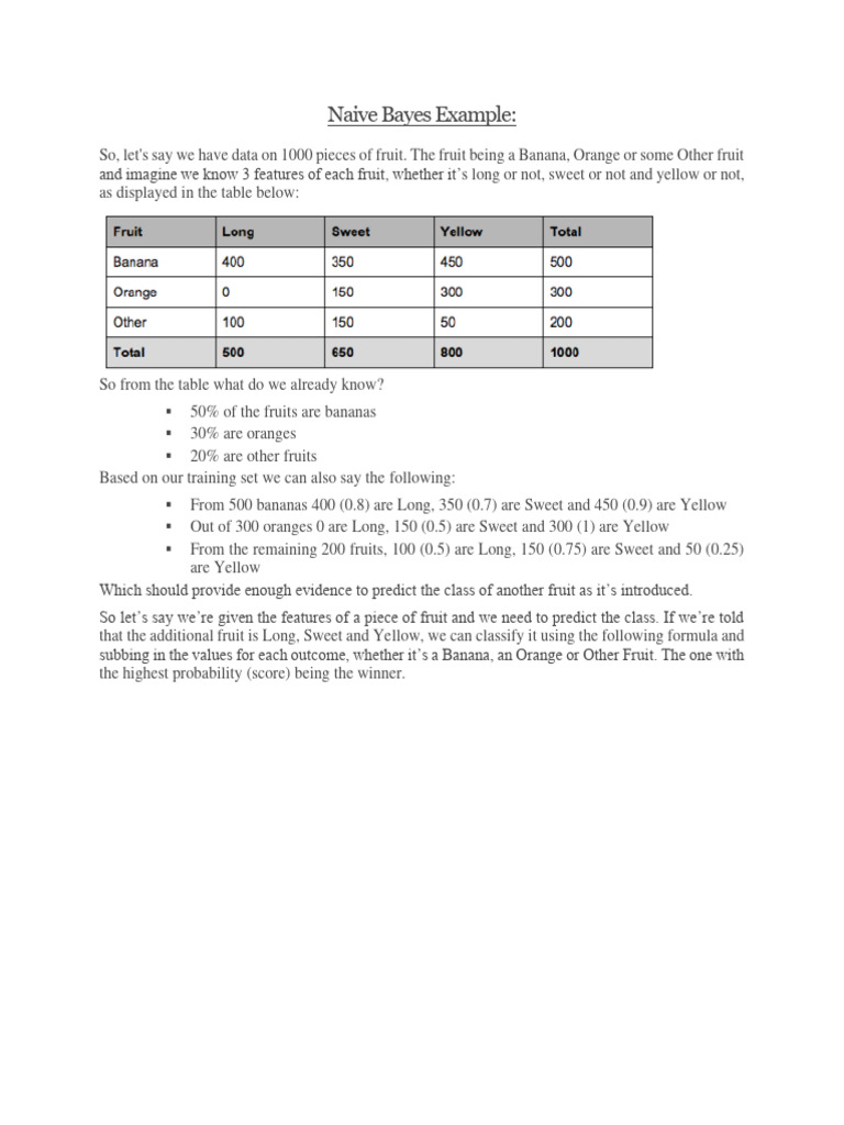 Naive Bayes Fruit Classification Example | PDF | Wellness