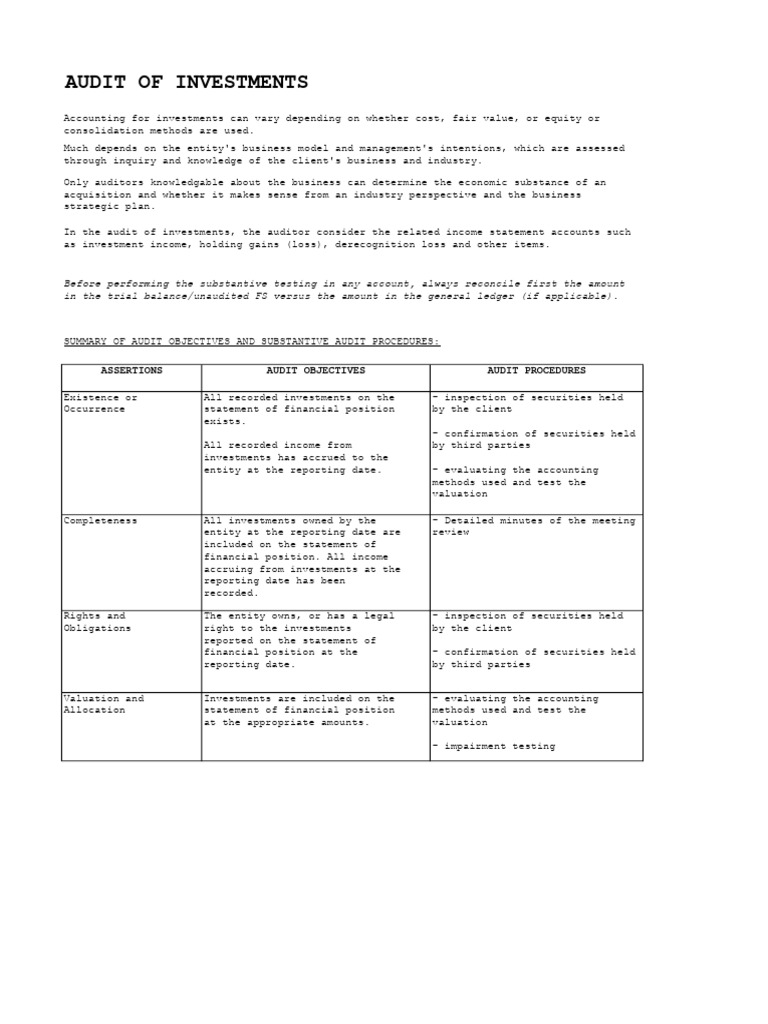 Investment Audit Guide | PDF | Investing | Audit