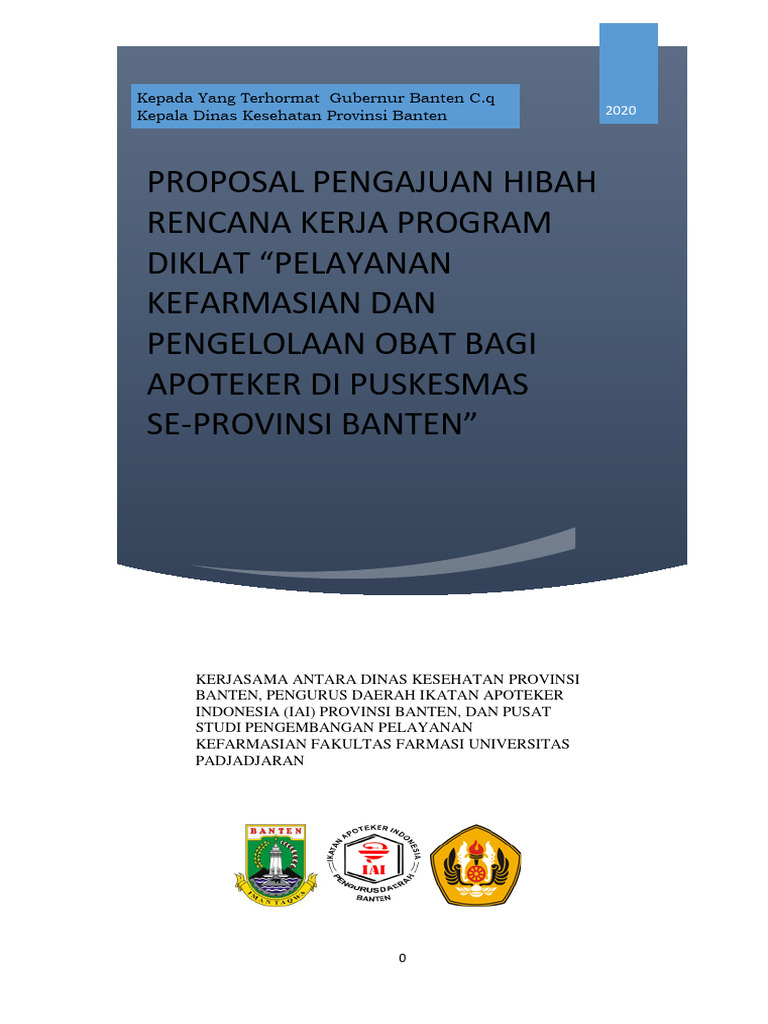 Proposal Pengajuan Hibah Rencana Kerja Program Diklat "Pelayanan Kefarmasian Dan Pengelolaan ...