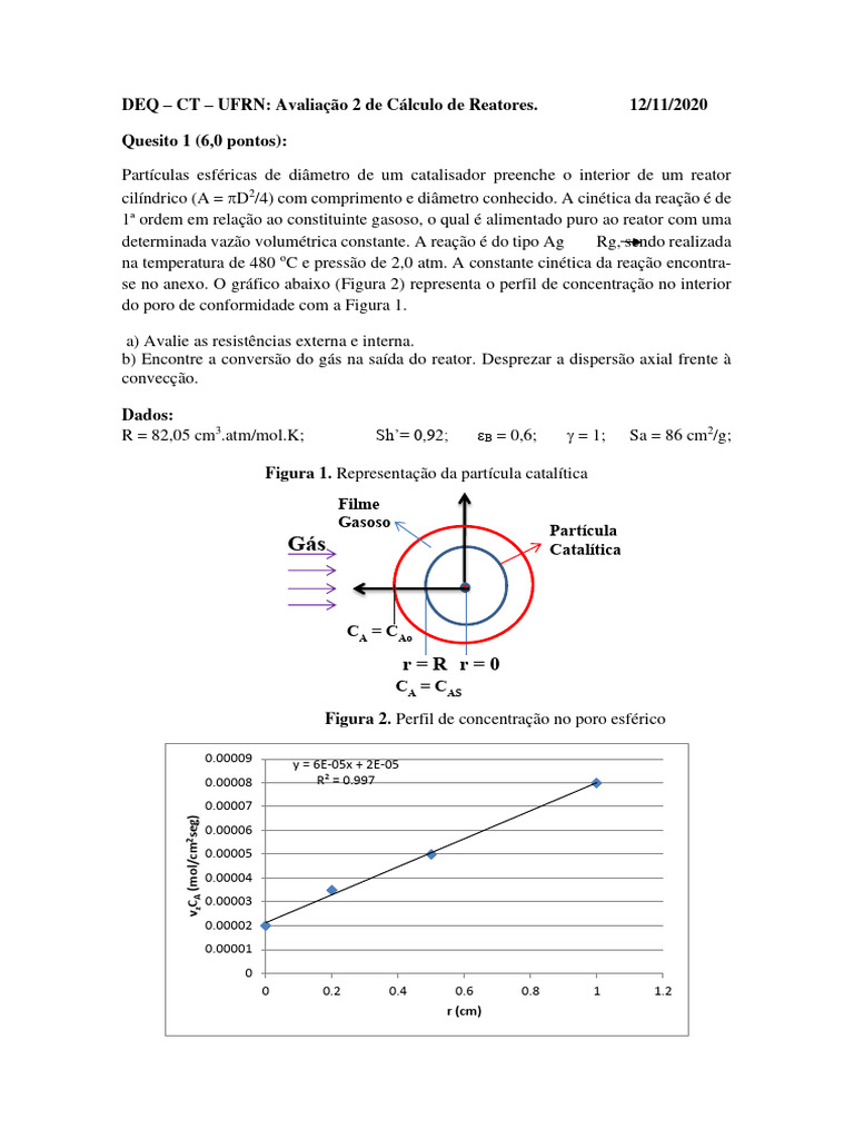 Cálculo de Reatores: Avaliação UFRN | PDF | Reator químico | Gases