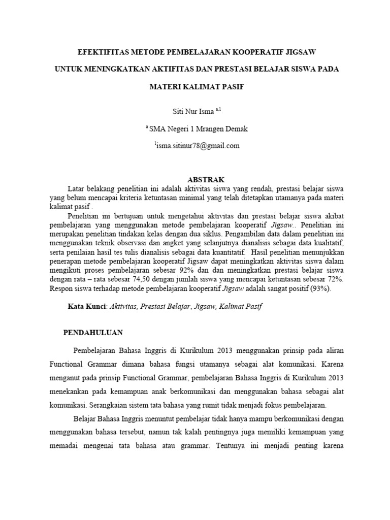 Efektifitas Metode Pembelajaran Kooperatif Jigsaw | PDF