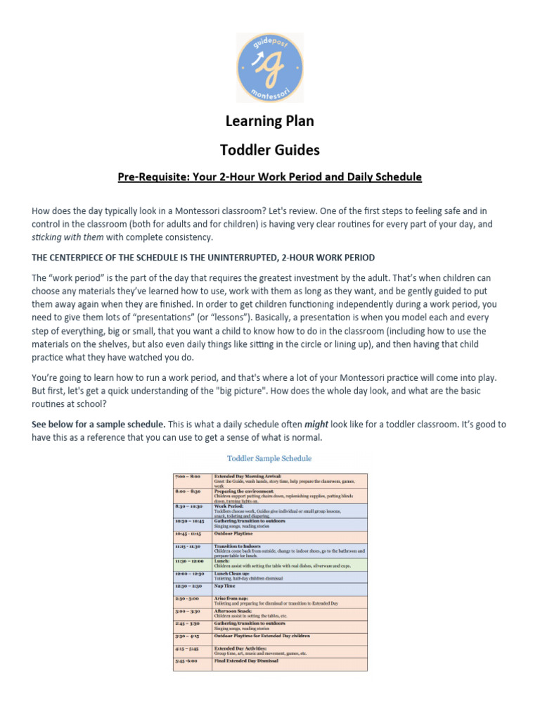 TEMPLATE Toddler Practice Plan | PDF | Montessori Education | Classroom