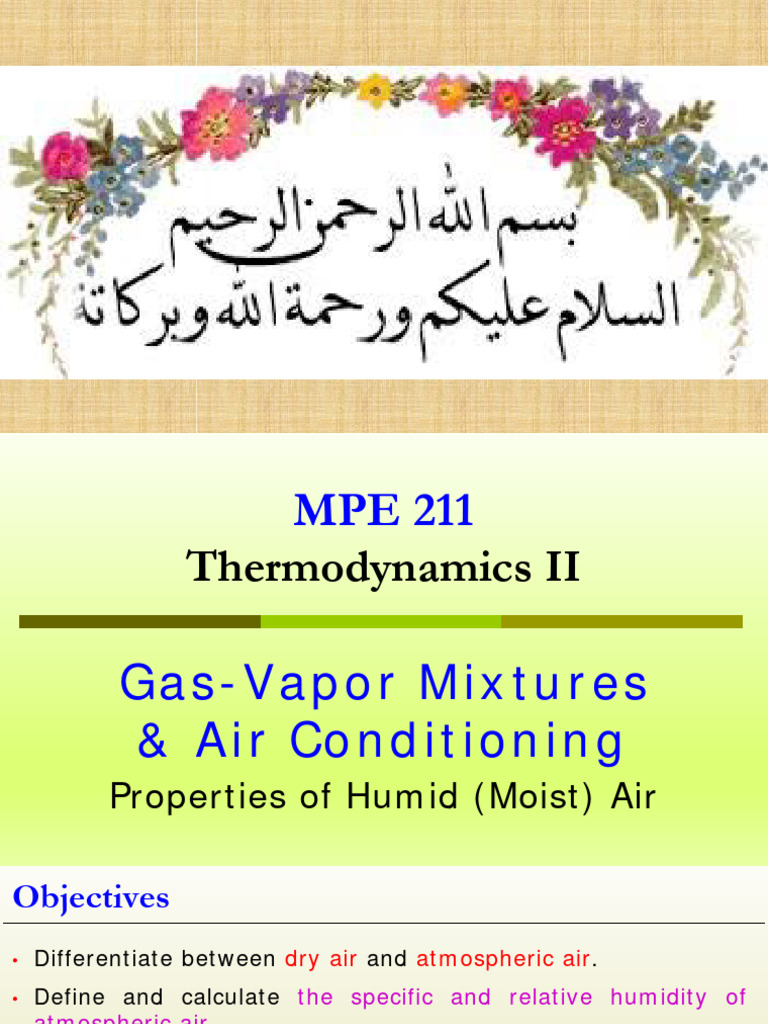 Lec (Moist Air) | PDF | Humidity | Water Vapor