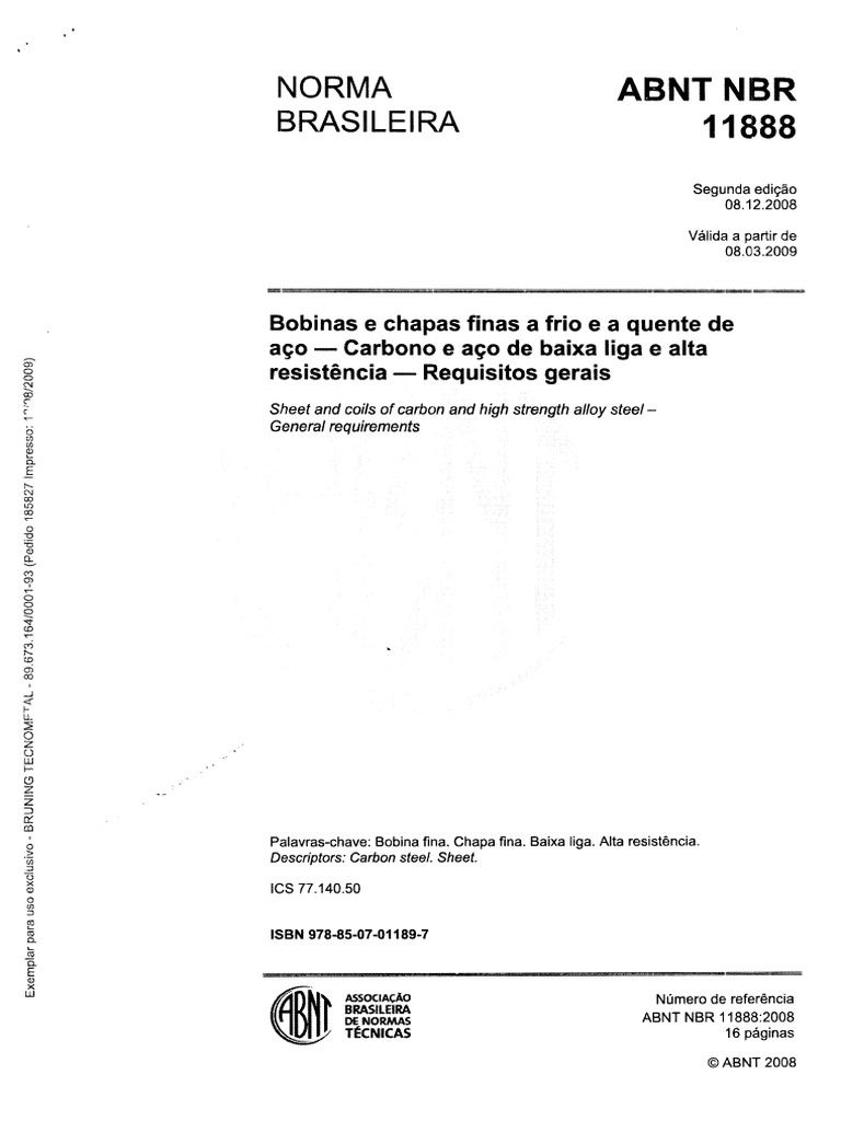 ABNT NBR 11888 - Rev. 03-2009 - SUBST POR ABNT NBR 11888 | PDF