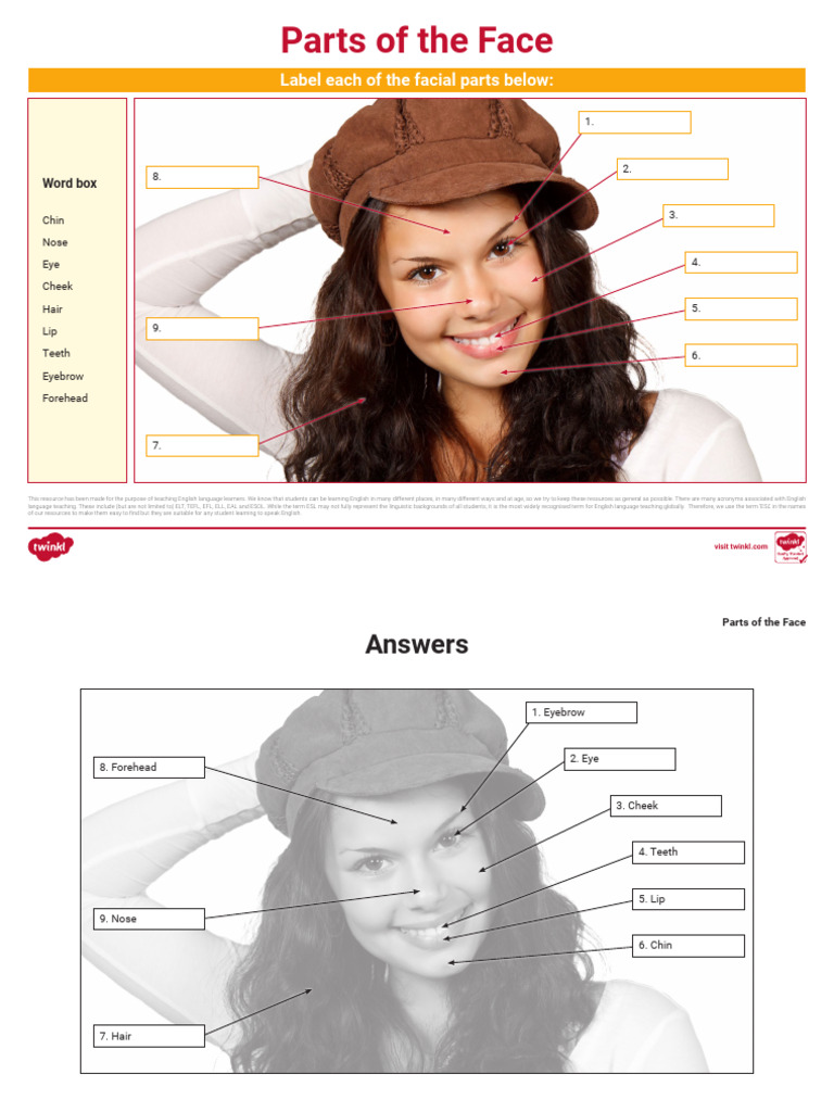 T 1681981901 Esl Parts of The Face Labelling Worksheet Adults A1 A2 ...