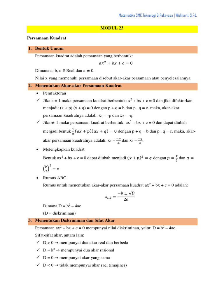 M23.Persamaan Kuadrat | PDF
