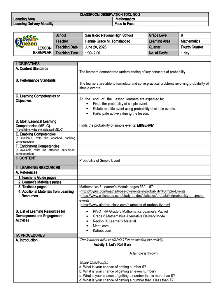 LE COT 2 Mathematics 2022 2023 | PDF | Learning | Numbers