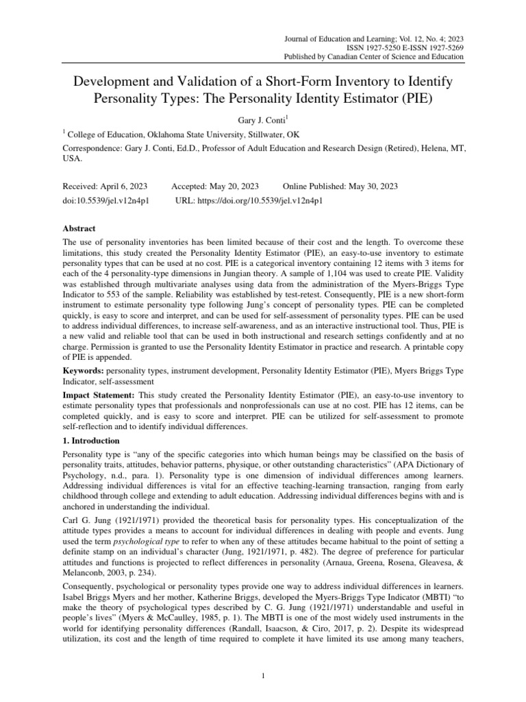 Short-Form Personality Inventory PIE | PDF | Extraversion And ...