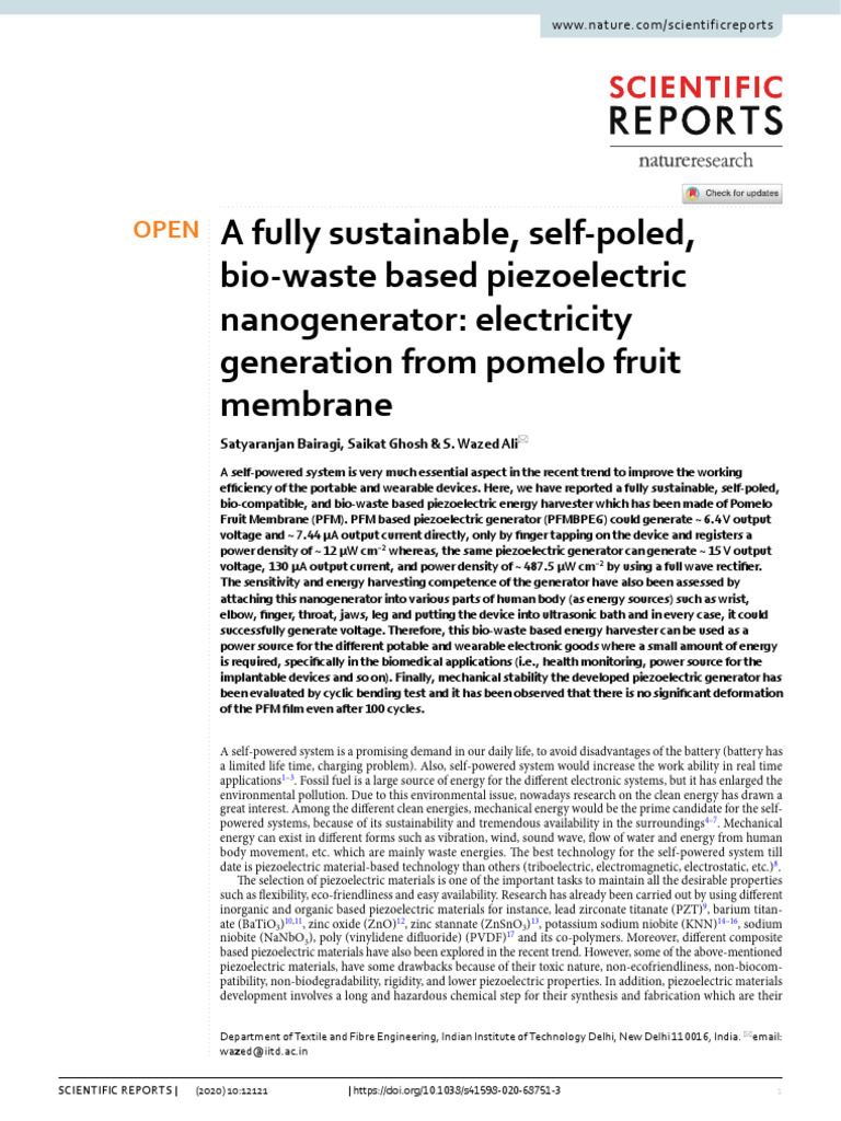 A Fully Sustainable Self Poled | PDF | Dielectric | Energy Harvesting