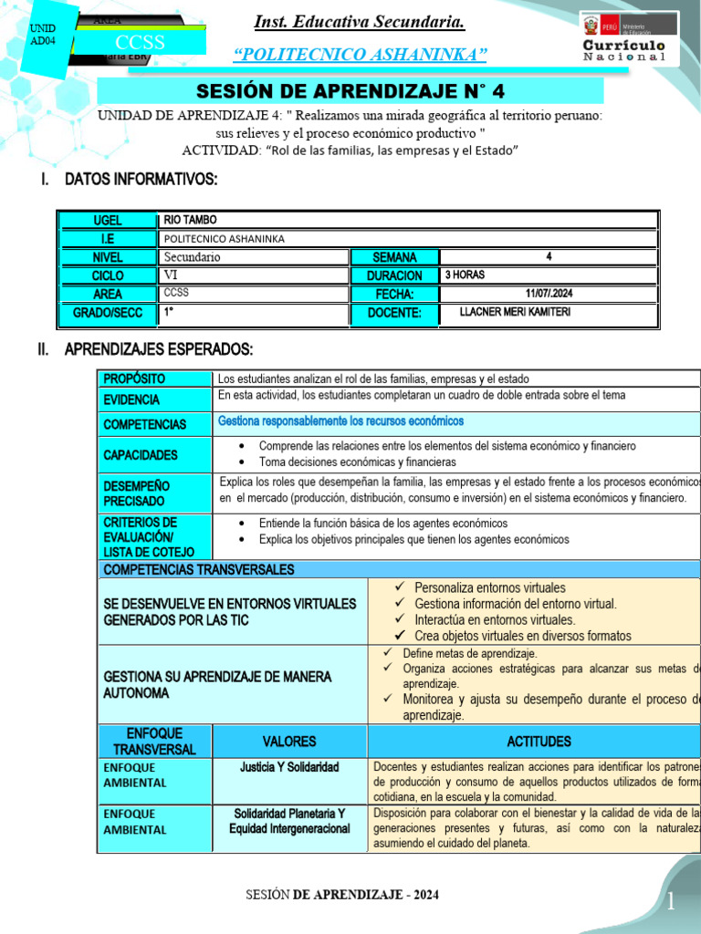 Sesion CCSS 1° Sec-Semana 04 | PDF | Maestros | Business