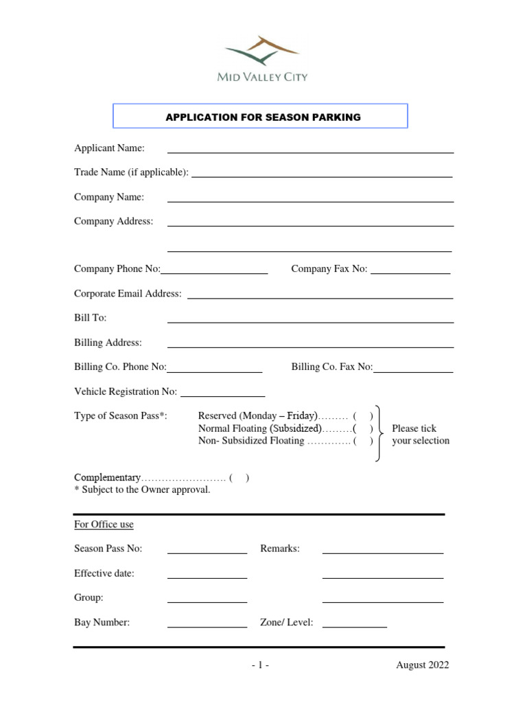 Season Pass Application Form - Rev - Aug 2022 | PDF | Payments ...