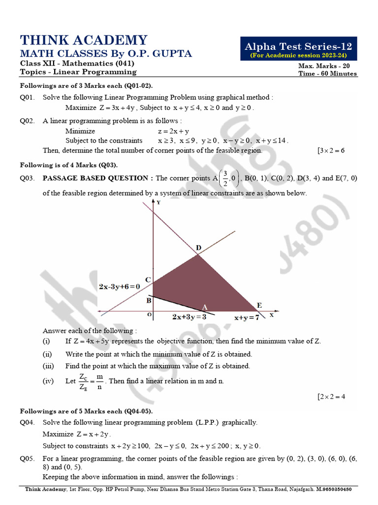 ATS-XII-12-Linear Programming | PDF | Linear Programming | Mathematical Optimization