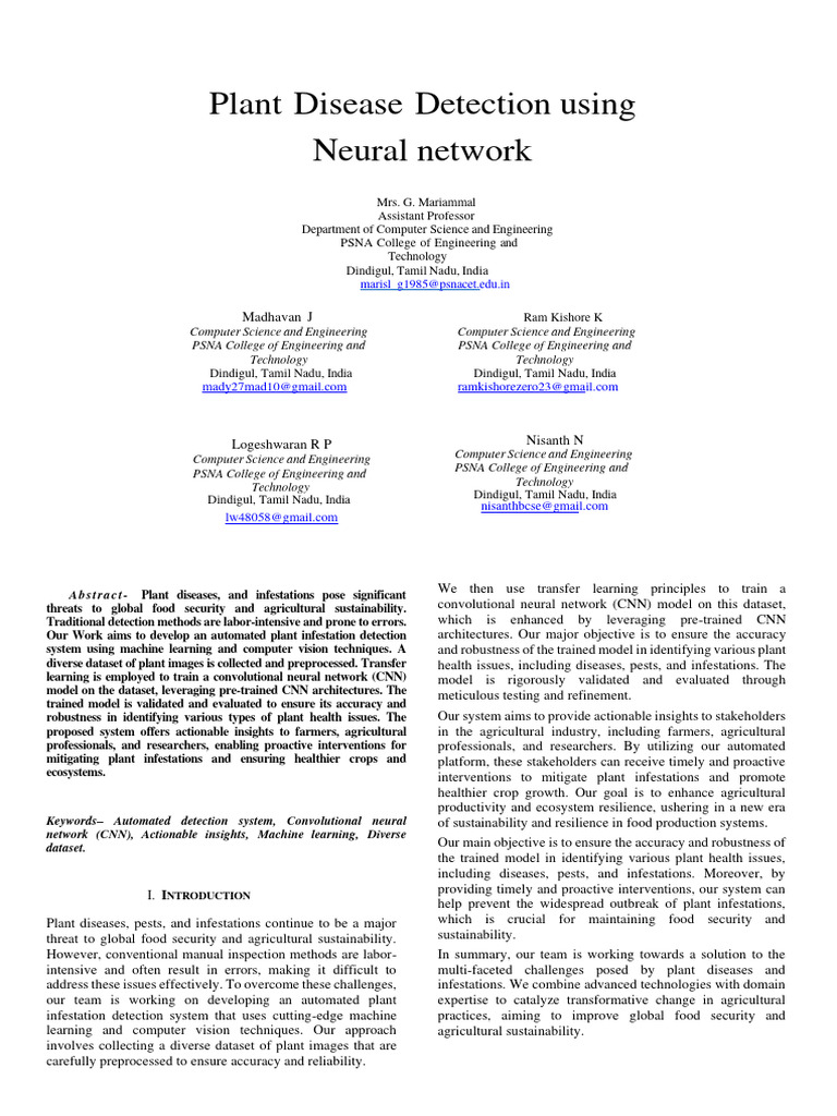 Plant Disease Detection Pdf Machine Learning Artificial Neural Network