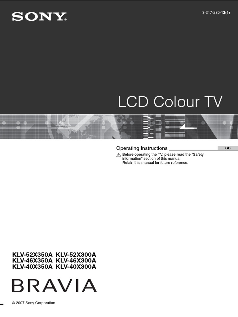 LCD Colour TV: KLV-52X350A KLV-46X350A KLV-40X350A KLV-52X300A KLV ...