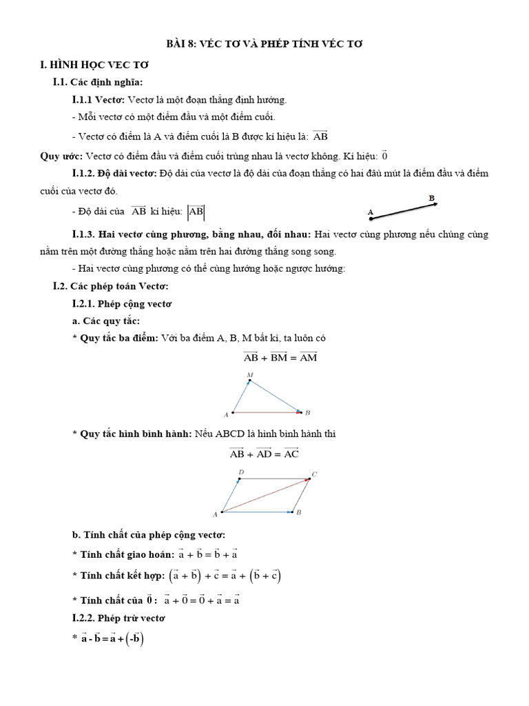 Bài 8 Véc Tơ Và Các Phép Tính Véc Tơ | PDF