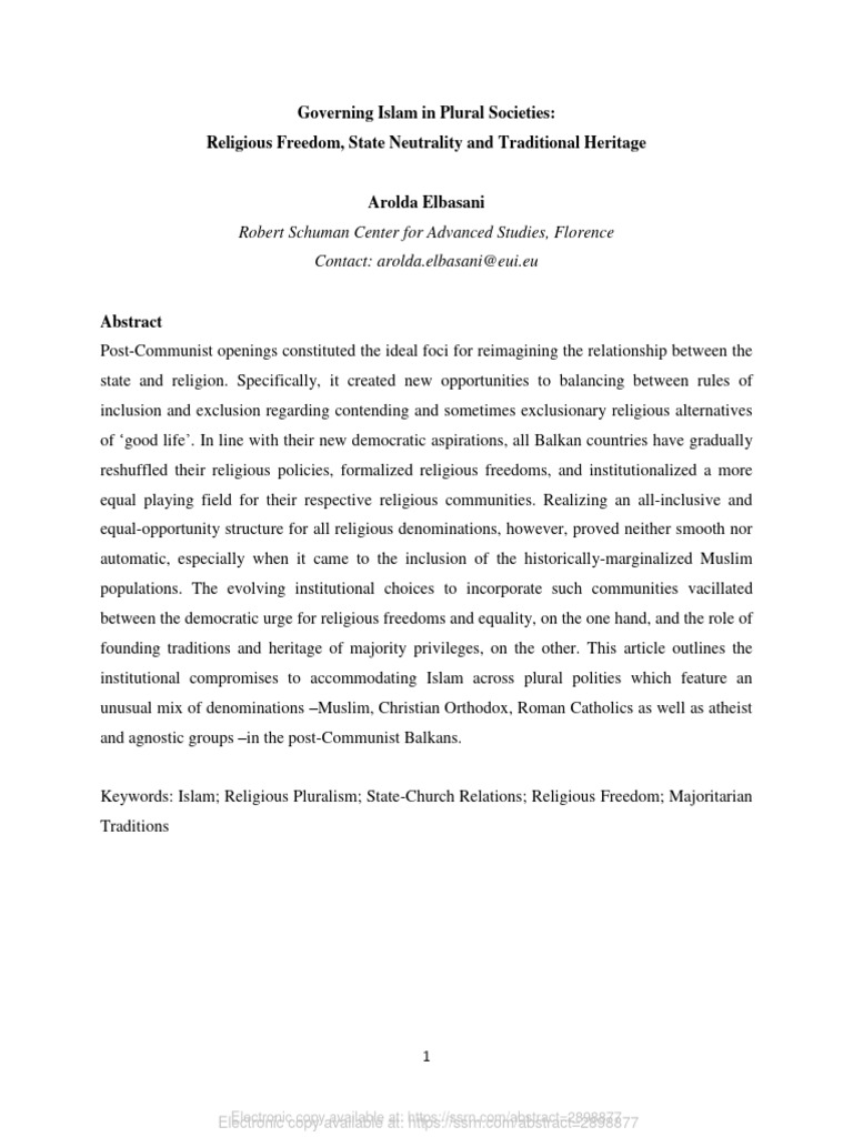 Governing Islam in Plural Societies: Religious Freedom, State ...