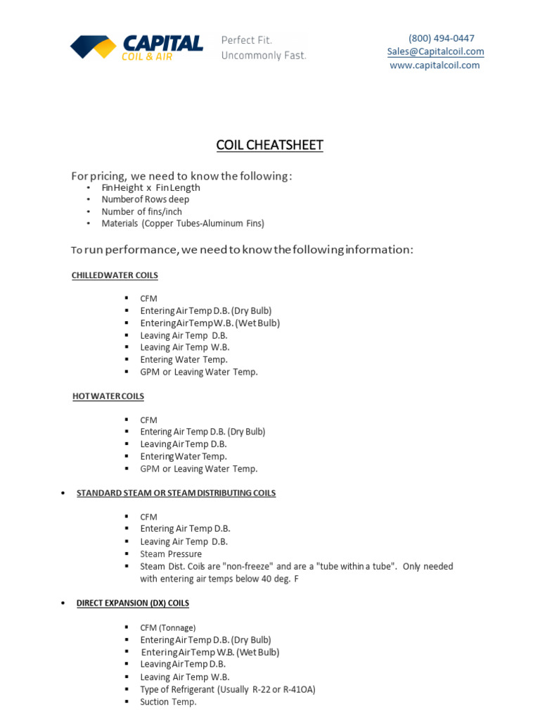 Coil Sizing and Performance Guide | PDF