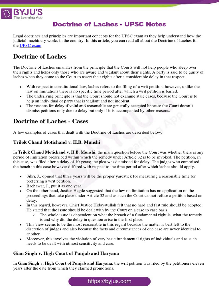 Doctrine of Laches UPSC | PDF | Laches (Equity) | Justice