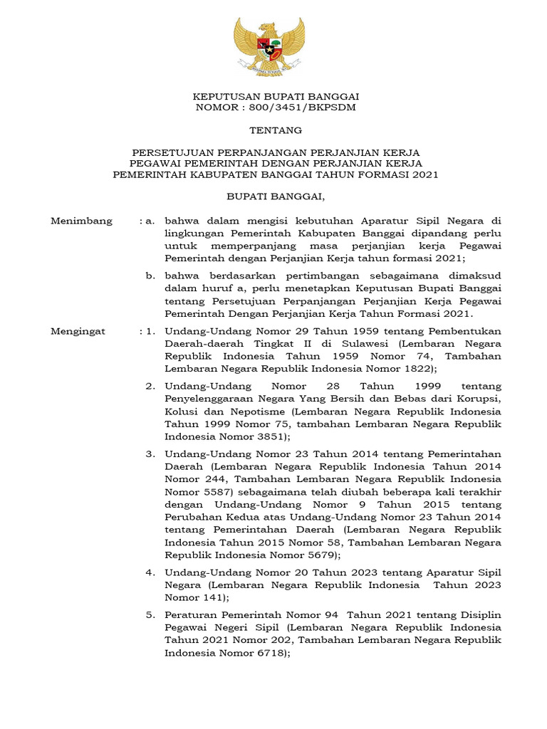 SK Perpanjangan PPPK TMT 2022 | PDF