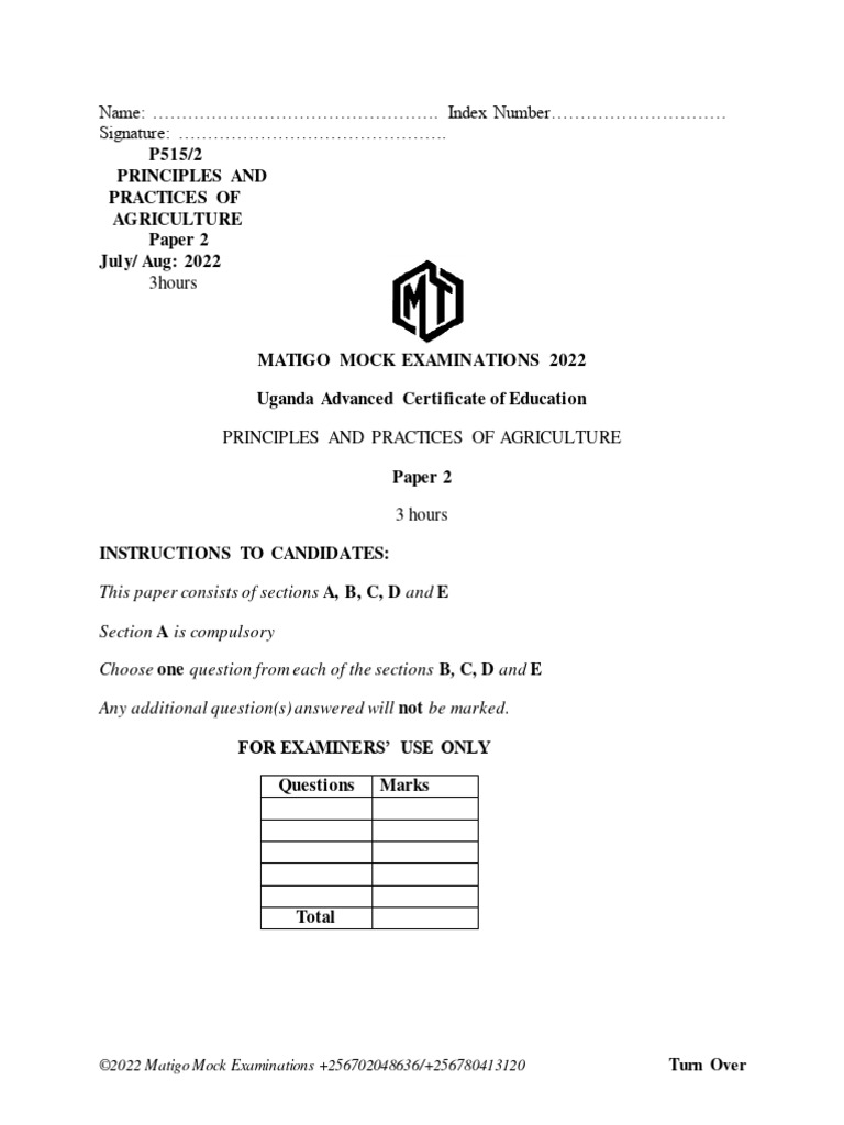 Matigo Mocks2 2022 Uace Agric PP2 | PDF | Soil | Farms
