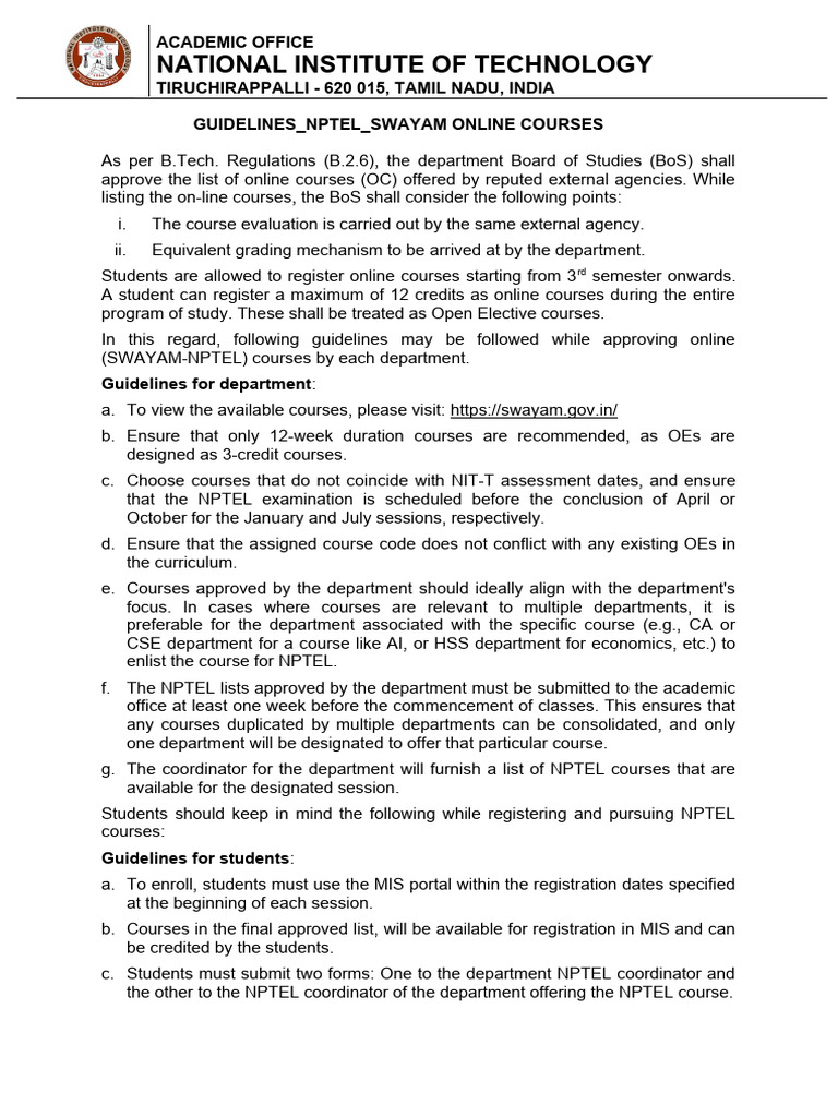 Guidelines - NPTEL - SWAYAM Online Courses | PDF | Educational Technology