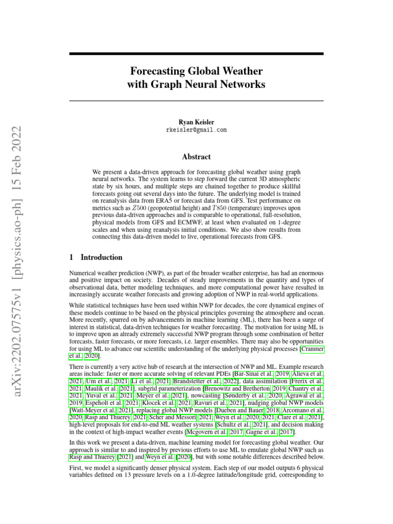 Forecasting Global Weather With Graph Neural Networks Pdf Numerical