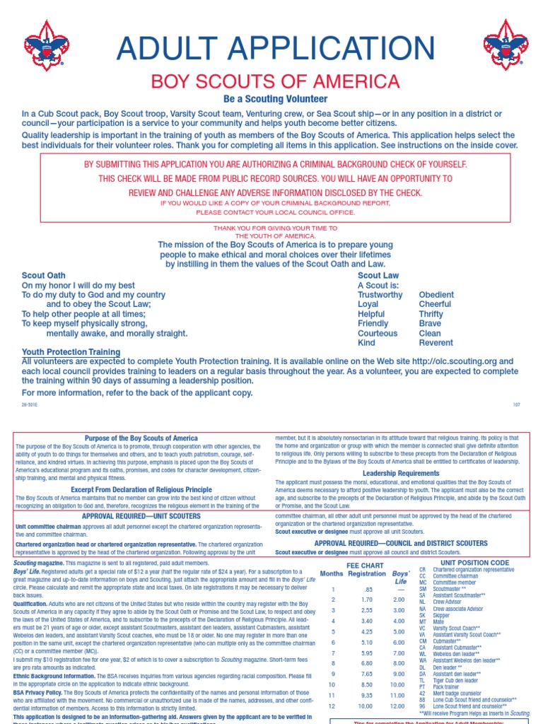 BSA New Adult Application | Boy Scouts Of America | Scouting