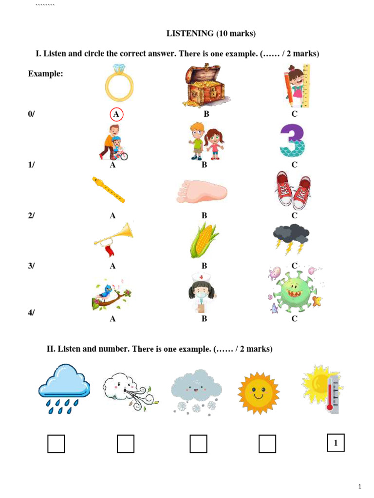 LISTENING (10 Marks) I. Listen and Circle The Correct Answer. There Is ...