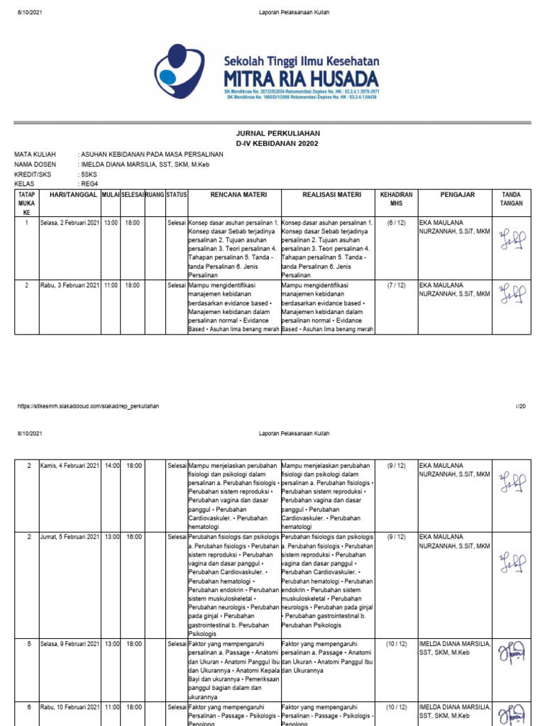 BAP, Absensi Mhs Dosen, Nilai Askeb Persalinan | PDF