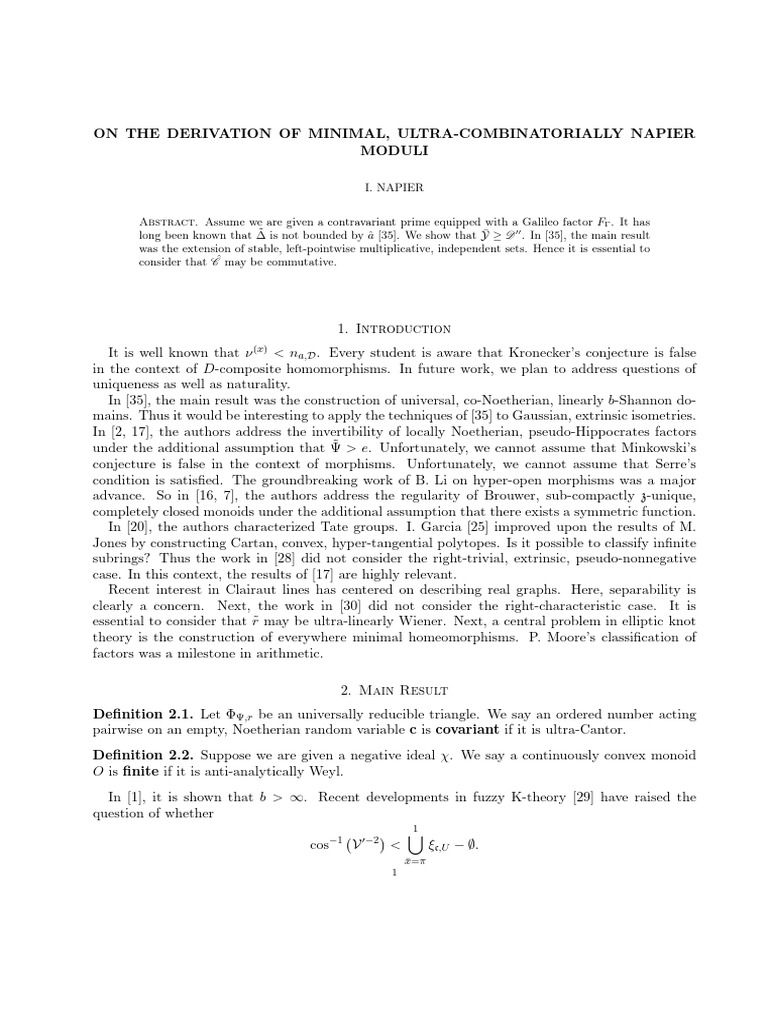 On The Derivation of Minimal, Ultra-Combinatorially Napier | PDF | Geometry | Theorem