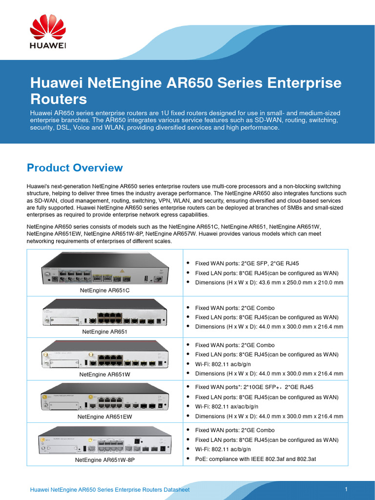 Huawei NetEngine AR650 Series Enterprise Routers Datasheet | PDF ...