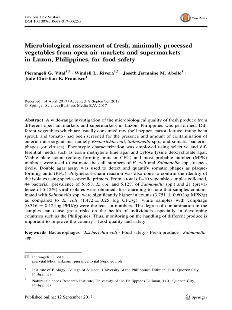 Microbiological Assessment of Fresh, Minimally Processed Vegetables ...