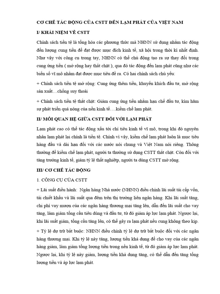 CƠ CHẾ TÁC ĐỘNG CỦA CSTT ĐẾN LẠM PHÁT CỦA VIỆT NAM | PDF