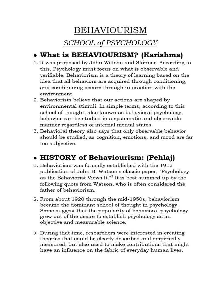 BEHAVIOURISM File | PDF | Behaviorism | Psychology