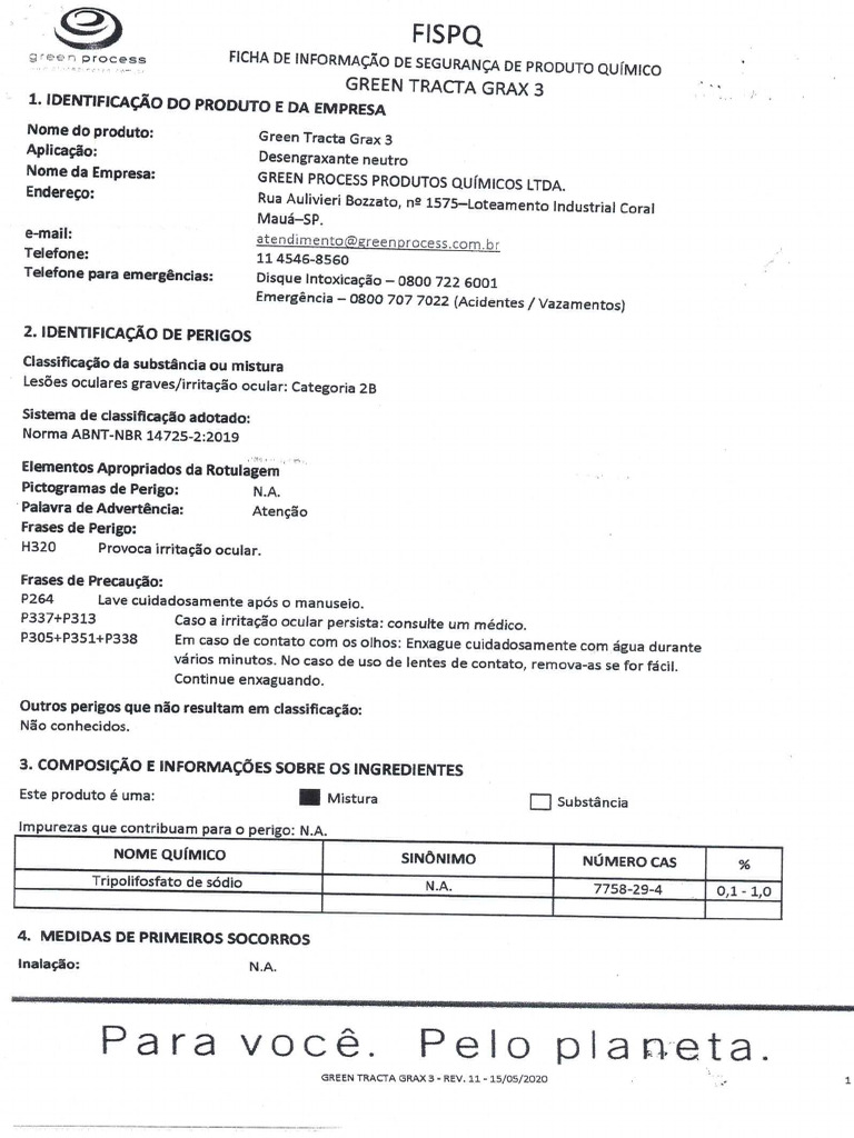 FISPQ - Desengraxante Green Tracta Grax 3 | PDF