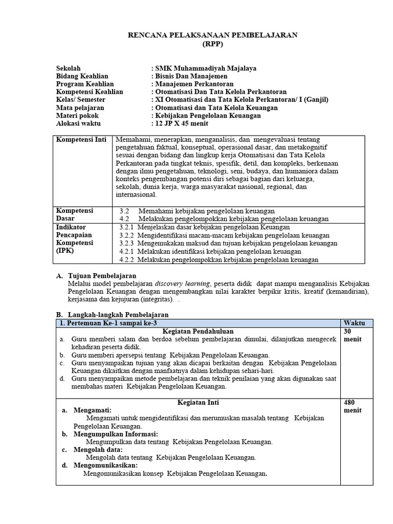 RPP 2 Keuangan11 - Kebijakan Pengelolaan Keuangan | PDF