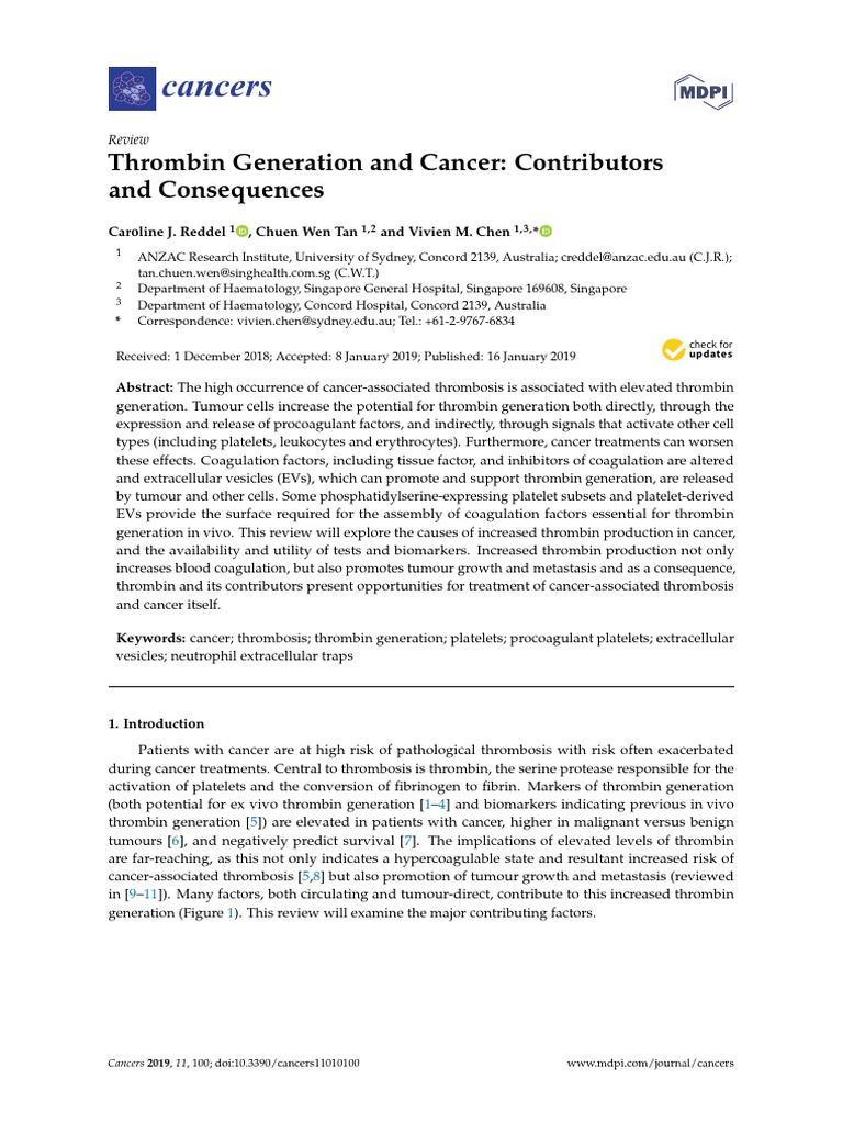 Thrombin Generation and Cancer. Contributors and Consequences | PDF ...