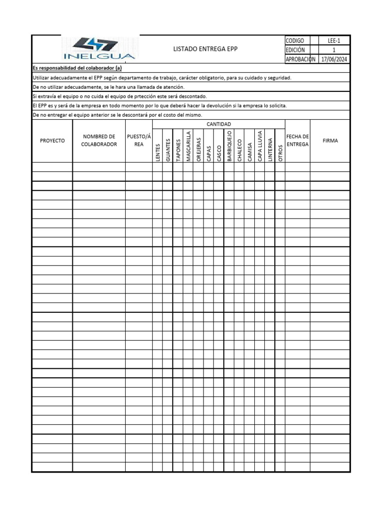 Listado Entrega Epp | PDF