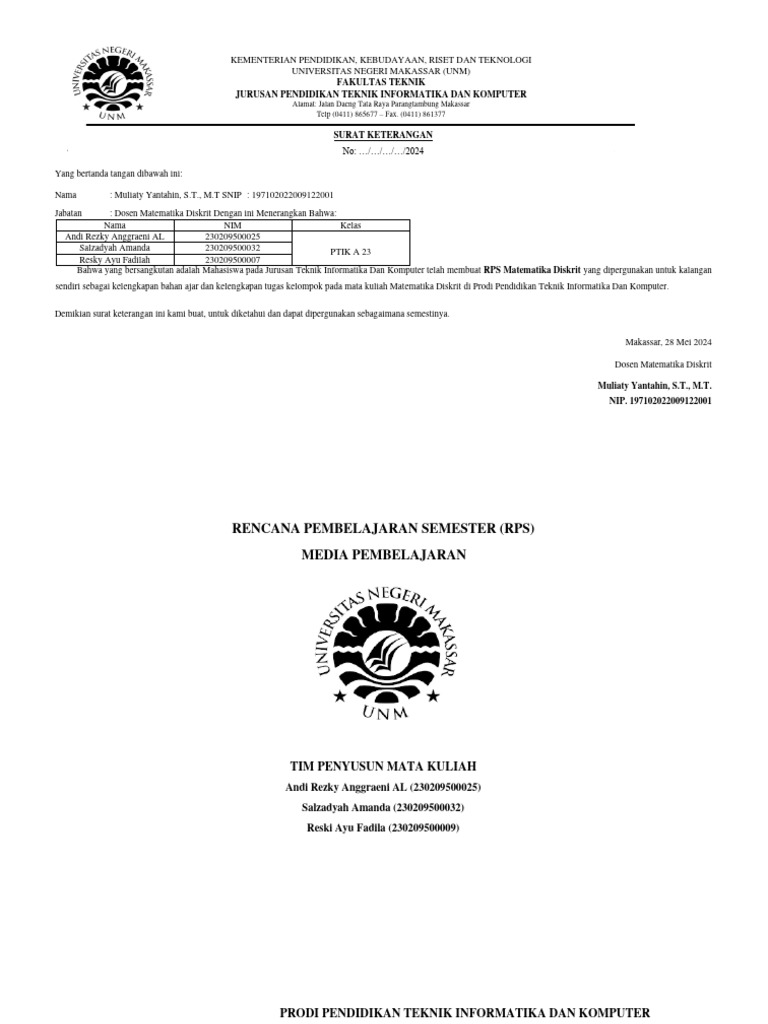 Revisi RPS Matematika Diskrit Kelompok 2 | PDF
