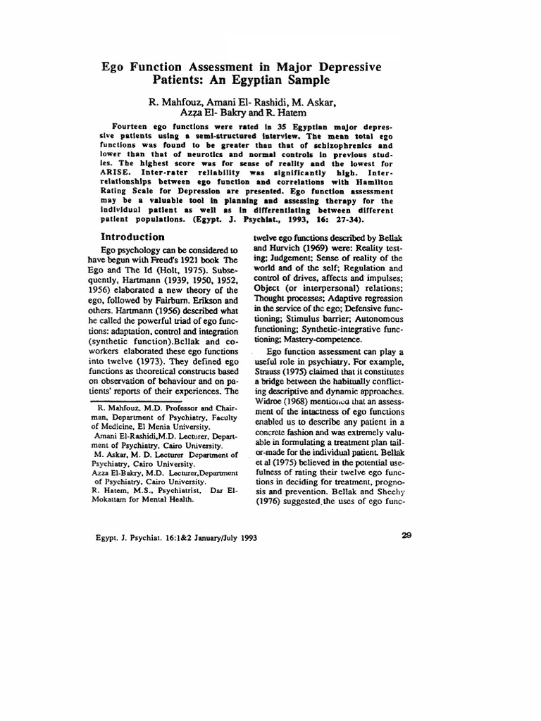 Ego Function Assessment in Major Depresive Patient (Anna Freud) | PDF ...
