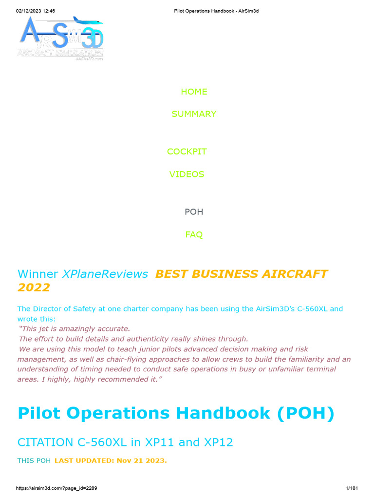 Pilot Operations Handbook - AirSim3d | PDF | Aerospace | Aircraft
